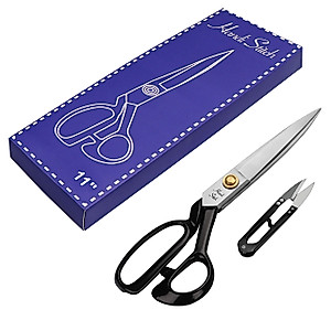 Handi Stitch Fabric Tailor Scissors and Thread Snipper – 11 Inch Razor Sharp Stainless Steel for Sewing, Dressmaking & Knitting Needs – Durable Black Shears for Cutting Denim, Leather & More