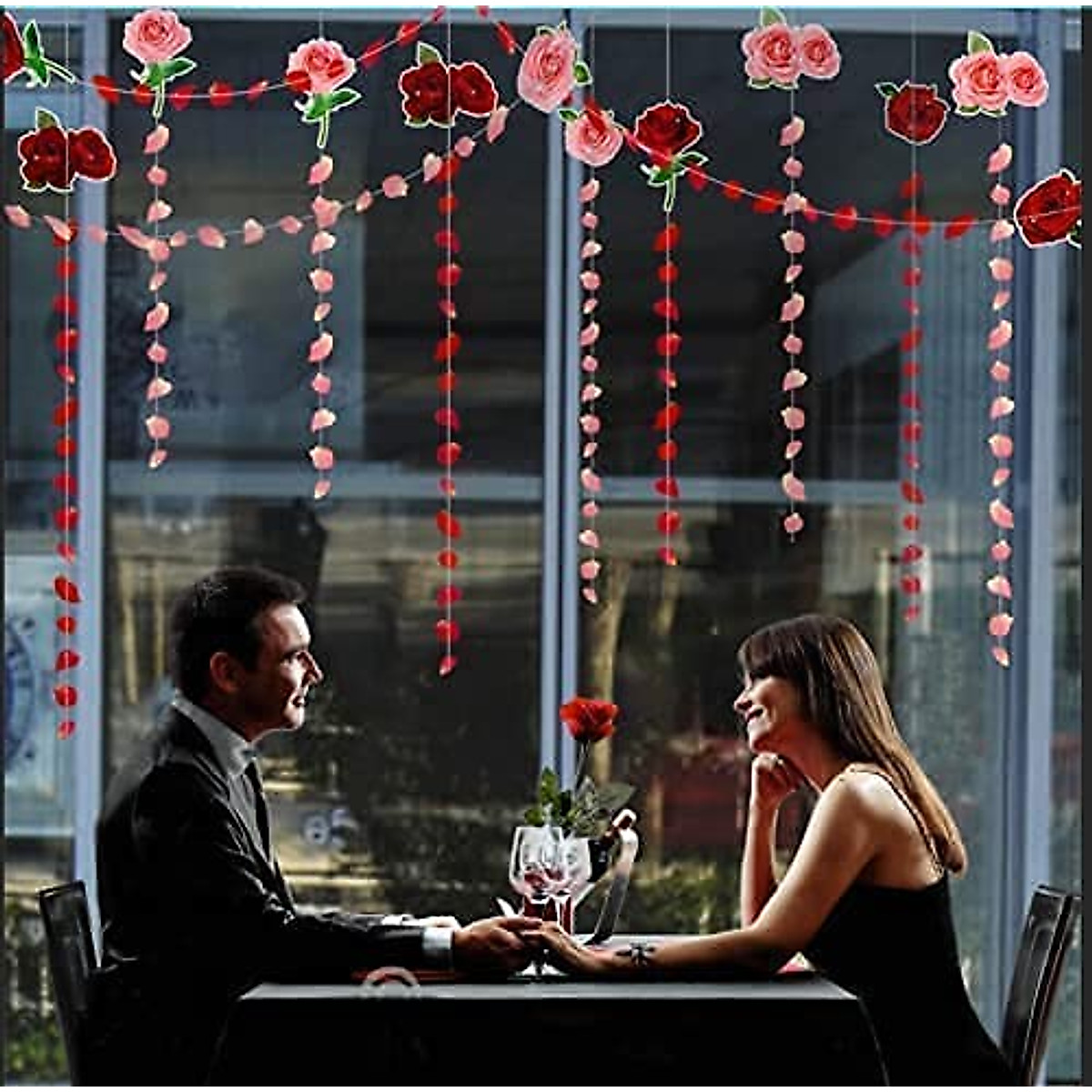 12 Pcs Red Pink Rose Garland Paper Rose Flower Patel Streamer Wedding Engagement Anniverasy Bridal Shower Birthday Bday Party Hanging Decoration