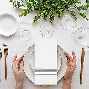TURSTIN 200 Pack Disposable Dinner Napkins Paper Silver Guest Towels Disposable Soft and Absorbent Linen-Feel Paper Hand Towels Decorative Bathroom Napkins for Kitchen, Parties, Wedding