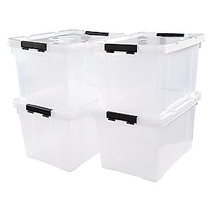Afromy 4-Pack 35 Quart Plastic Storage Bins with Lid, Latching Stackable Utility Tote, Clear