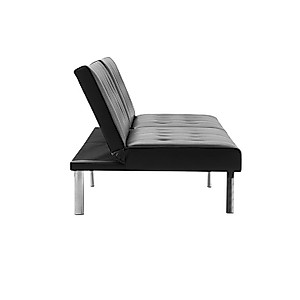 Naomi Home Black Futon Sofa Bed, Linen Futon Couch, Split Back Sofa Bed Couch with Metal Legs, Reclining Small Couch Bed, Pull Out Sofa Bed, Folding Black Couches for Living Room