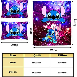 LUSTROVA 3 Pcs Cute Anime Cartoon Comforter Bed Sets with 1 Quilt Cover 2 Pillowcases 3D Printed Lightweight Bedding Sets Gifts for Girls Boys Kids Adults 68""X90"", Twin