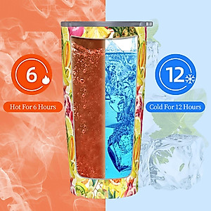 Yaxongx 20oz Tumbler Summer Fruit Double Wall Vacuum Insulated Coffee Mug with Lid and Metal Straw Brush Reusable Stainless Steel Water Bottle Travel Cup Gifts for Car Ice Drinks Hot Beverage