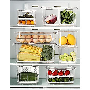 SANNO Produce Saver Storage Containers, Vegetable Fruit Storage Large Containers Bins, Refrigerator Fridge Stackable Bins Fresh Keeper with Lids and Vents,Stackable Salad Lettuce Keeper,2 Pack
