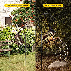 Solar Lights Outdoor Waterproof, Solar Watering Can Lights Garden Decor, Retro Metal Hanging Solar Lantern with String Lights, Outdoor Decorations for Porch Lawn Driveway Backyard Pathway（2 Pack）