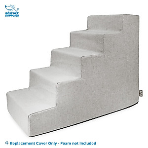 Best Pet Supplies Foam Pet Steps Cover for Small Dogs and Cats, Portable Ramp Stairs for Couch, Sofa, and High Bed Climbing (Cover Only) - Sand, 5-Step (H: 22.5") (Cover Only)