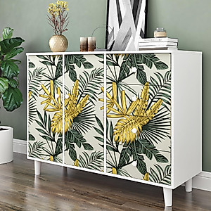 WESTICK Green Gold Botanical Wallpaper 17.5" x 118" Tropical Wallpaper Stick and Peel Floral Contact Paper for Walls Self Adhesive Leaf Wallpaper for Bedroom Kitchen Cabinet RV Countertops