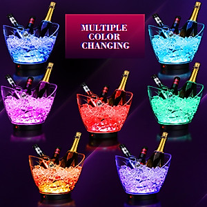 LED Ice Buckets 5L Clear Plastic Ice Bucket Large Capacity Light Ice Bucket RGB Colorful LED Cooler Bucket Champagne Wine Ice Beer Buckets with Lights for Party Home Bar Club (6 Pcs)