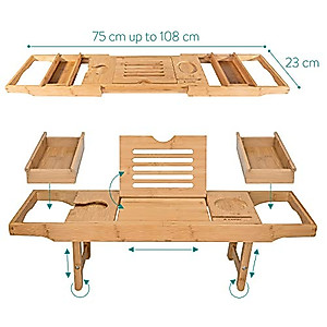 Navaris Bed and Bath Tray - Wooden Rack with Folding Legs - Bamboo Bathtub Caddy Bridge Shelf with Book or Tablet Stand - Natural Brown