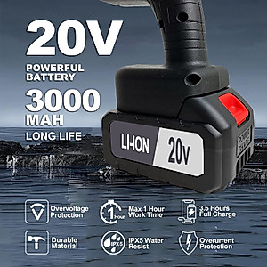 Tegatok Cordless Pressure Washer, 20V Battery Pressure Washer with Rechargeable Battery, Charger and Accessories, Portable Pressure Washer for Cleaning Car/Floor/Fence/Side and Watering Black