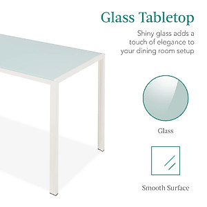 Best Choice Products 5-Piece Kitchen Dining Table Set for Dining Room, Kitchen, Dinette, Compact Space w/Glass Tabletop, 4 Faux Leather Metal Frame Chairs - White