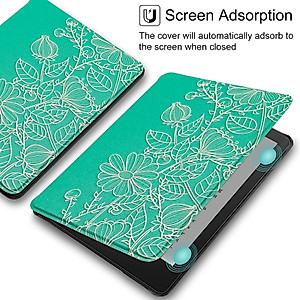 WALNEW Case for Kindle Paperwhite 11th Generation & Signature Edition(6.8”)- Slim Lightweight PU Leather Foldable Protective Case Cover Accessories with Auto Wake/Sleep, Flower
