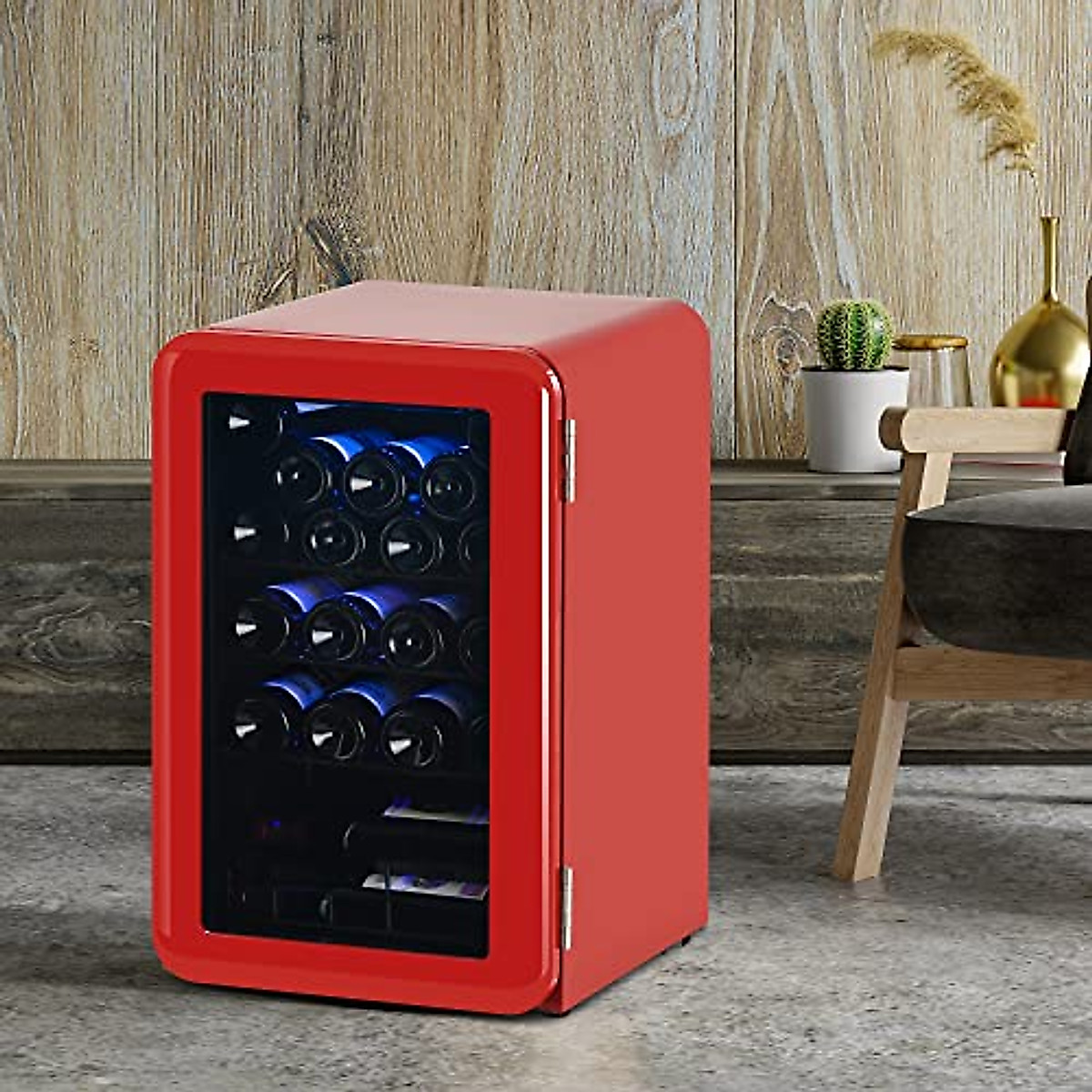 MAXTRAL Mini Wine Fridge, 24 Bottles Small Wine Fridge, Wine Fridge Freestanding, Wine Fridge Under Counter, Wine Bottle Cooler, Digital Temperature Control, UV-Protective (Red + Metal)