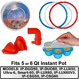 UPGRADED - Silicone Accessories For Instant Pot 5 & 6 Quart: Silicone Lid, 3 Silicone Sealing Rings, Silicone Egg Bites Mold, Mitts, Steam Diverter - 100% AUTHENTIC SILICONE - BPA-FREE, PVC-FREE