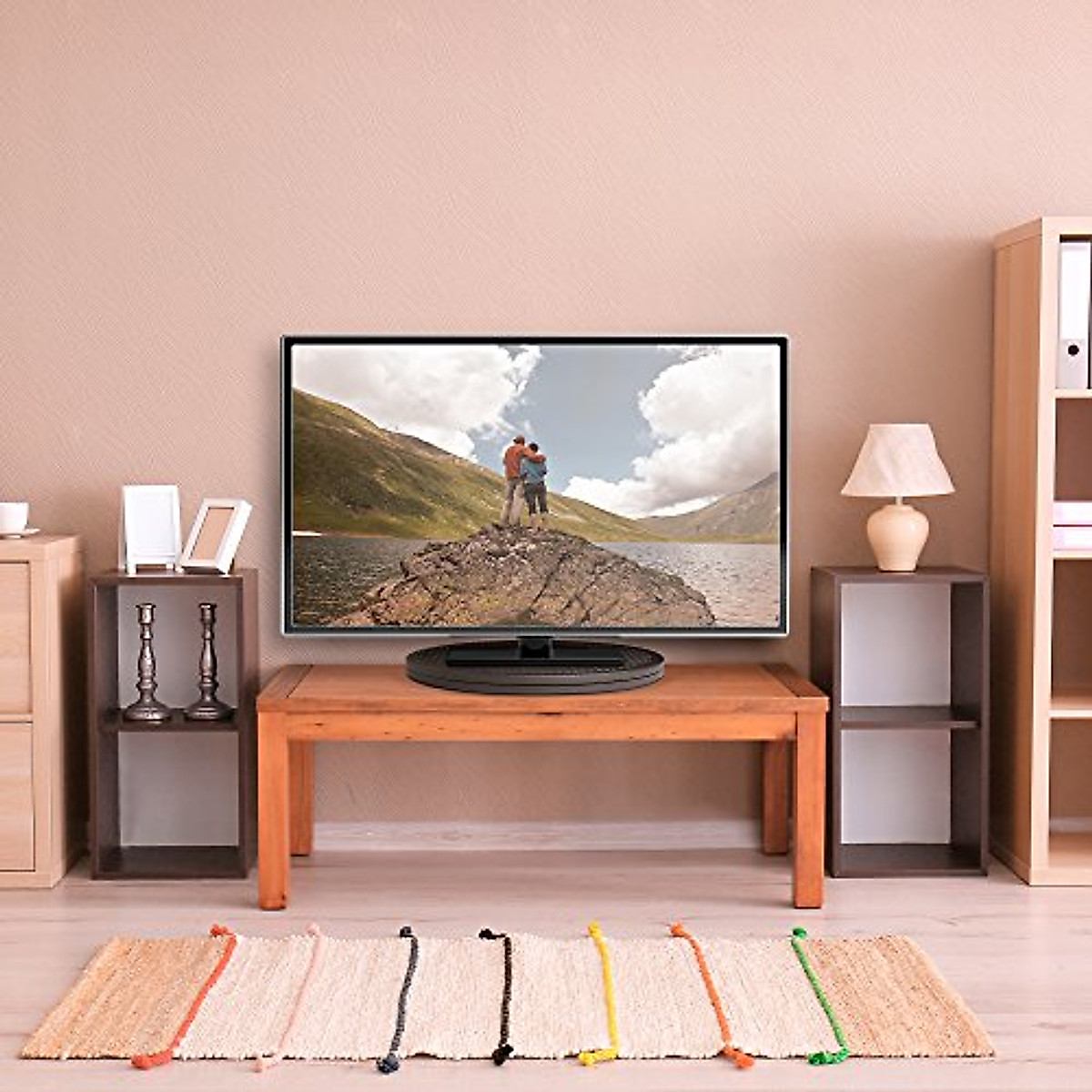 Aleratec Dual Sided Monitor/TV Swivel Stand | 360˚ Rotation Lazy Susan | Featuring Heavy Duty Carousel 250 lbs Capacity, 15.5" | Media Console, Entertainment Center for Living Room Bedroom, Black