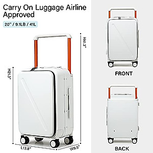 MILADA Carry On Luggage with Wide Handle Suitcase, 20 Inch Hardside Spinner Wheel Luggage Rolling luggage with Silent Spinner Wheels & TSA Lock, White