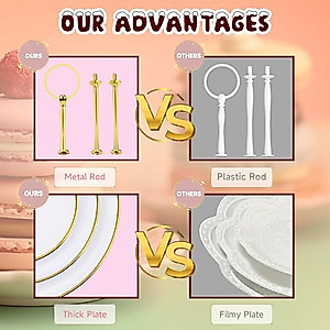 PinCute Cupcake Stand Holder - 3 Tier Cup Cake Dessert Tower, Plastic Tiered Serving Tray&Metal Rod for Birthday Party, Baby Shower and More (White)