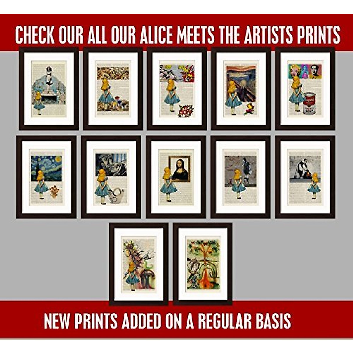 Alice In Wonderland Meets Pablo Picasso’s The Kiss Mounted/Matted Dictionary Art Ready To Frame Print