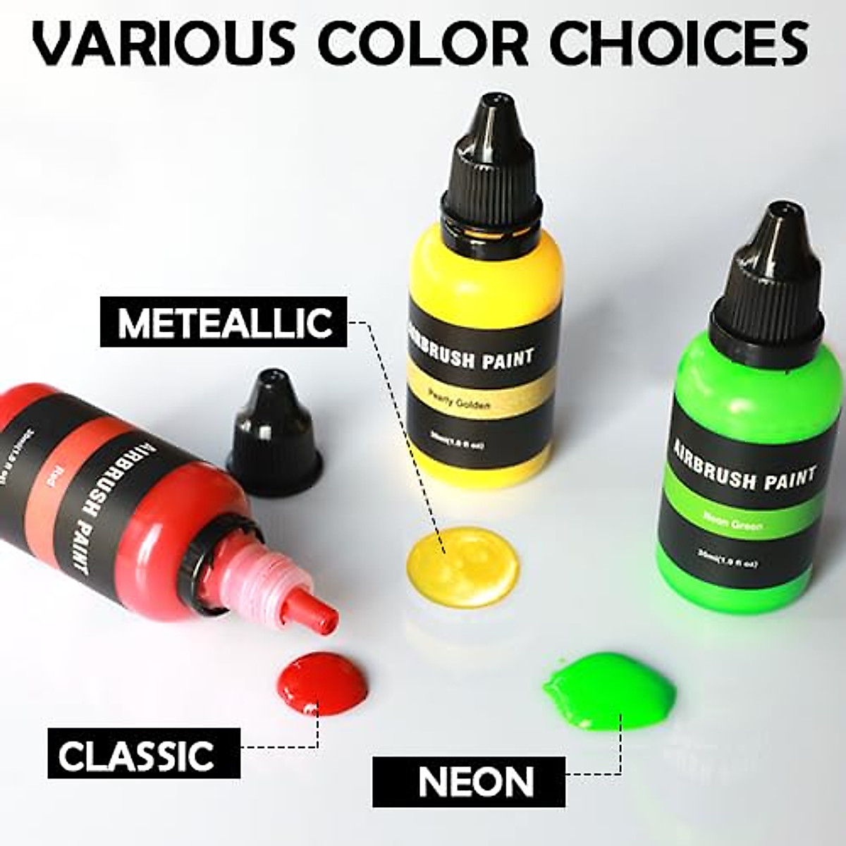28-Color Airbrush Paint Set (30 ml) – Water-Based Acrylic, Ready-to-Spray Opaque, Pearl, and Neon Colors for Beginners, Hobbyists, and Artists