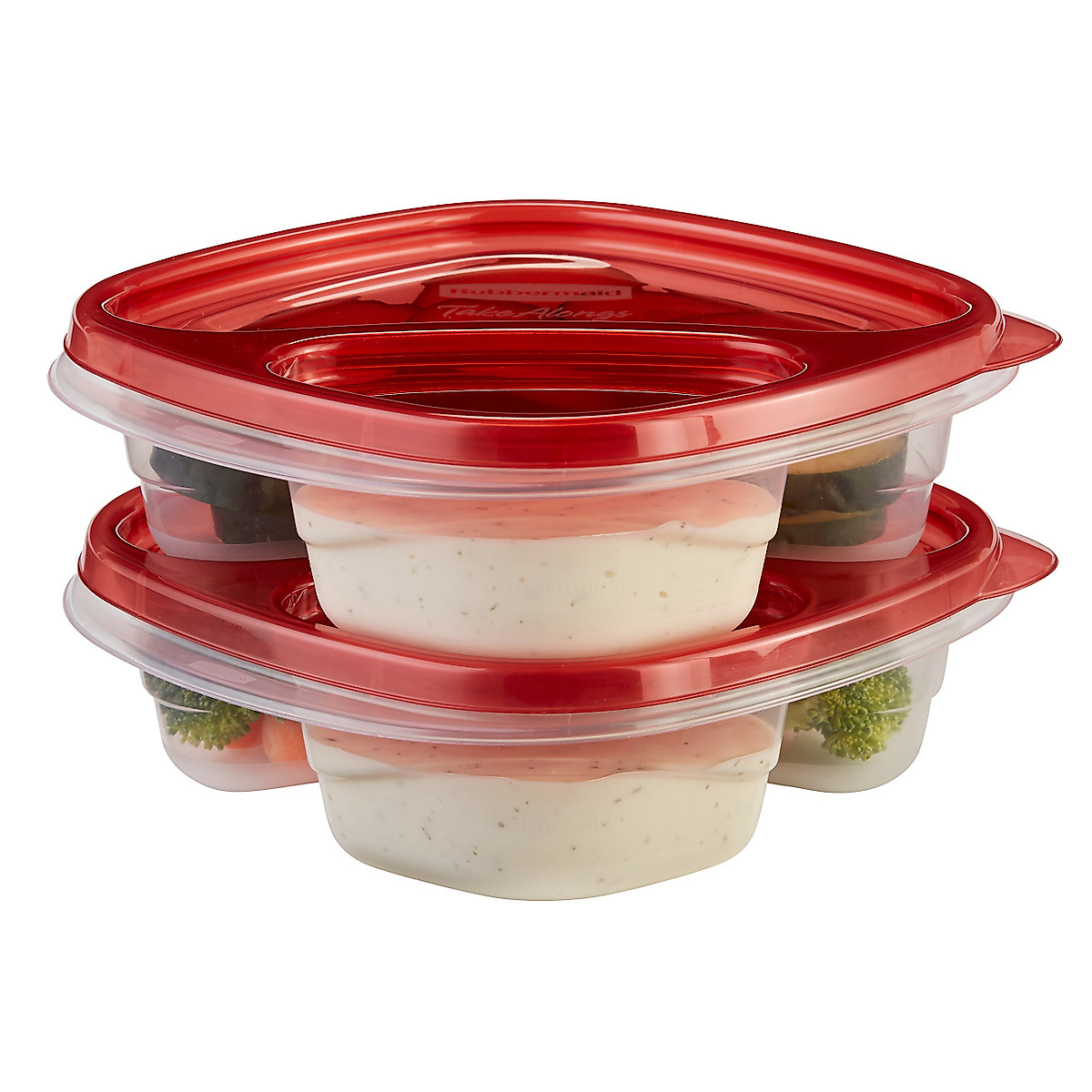 Rubbermaid TakeAlongs Divided Snacking Food Storage Containers, 2.2 Cup, Tint Chili, 3 Count