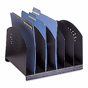 Safco Products 3155BL Steel Desk Organizer Rack with 6 Vertical Sections, Black