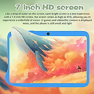 Reading Tablet, HD IPS Screen Blue 7 Inch Tablet 5G WiFi Dual Camera 4GB RAM 128GB ROM for Education (Blue)