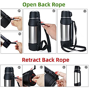 Debo Thermos with Handle Hidden Strap Portable 68 Ounce Coffee Thermos Double Wall Vacuum Insulation BPA-FreeThermos for Hot Drinks Keep Hot&Cold For Up to 24 Hours Thermoses for Hot Coffee, Silver