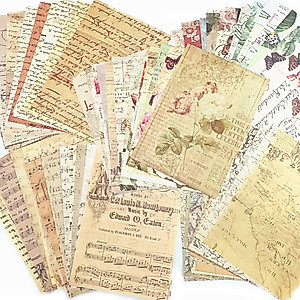 150pcs Vintage Scrapbooking Paper,Old Book Page Music Notes Background Material Paper for DIY Decoupage Junk Journal Scrapbooks Supplies