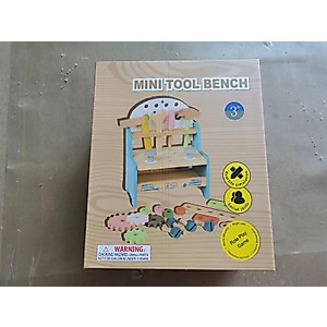 ROBOTIME Tool Bench Set for Toddlers - Mini Wooden Work Bench for Kids, Construction Toys w/Wooden Tools, Educational Pretend Play Gift Building Toy Tools Set for 18 Months 2 3 4 5 Boys Girls