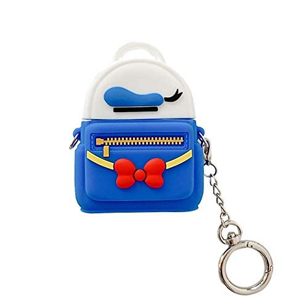 Cute AirPod Pro Case Cover for Apple AirPods 2019 with Keychain Clasp Donald Duck Backpack Bag Soft Silicone Disney 3D Cartoon Navy Blue Cute Lovely Fun Adorable Kids Teens Girls