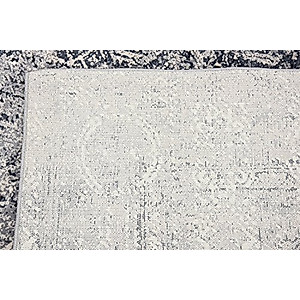 Unique Loom Chateau Collection Traditional, Vintage, Textured, Medallion, Distressed, Victorian Area Rug, 5 ft x 8 ft, Navy Blue/Beige