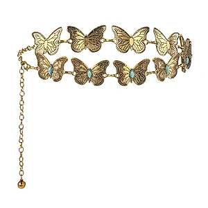 Amaxiu Butterfly Metal Waist Chain Belt, Women Western Belt Adjustable Link Belt Turquoise Waist Belt for Dress Jeans(Gold)