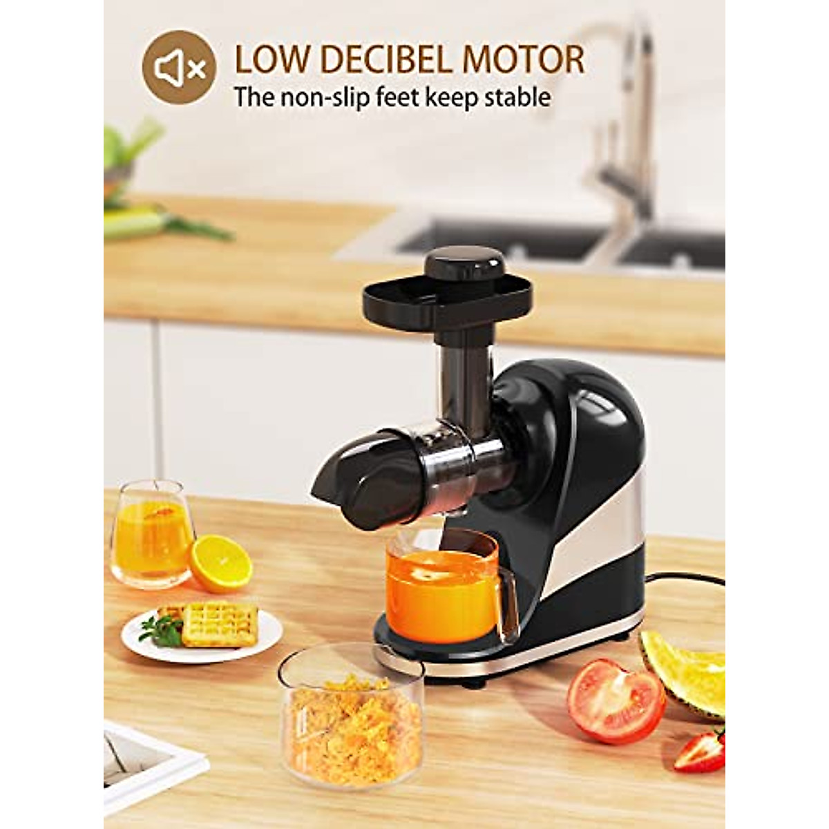 Wamife Slow Masticating Juicer Machine, Cold Press Juicer Extractor, 2 Modes & Reverse Function for High Nutrient Fruit & Vegetable Juice, Quiet Motor, with Cup & Brush(Black)