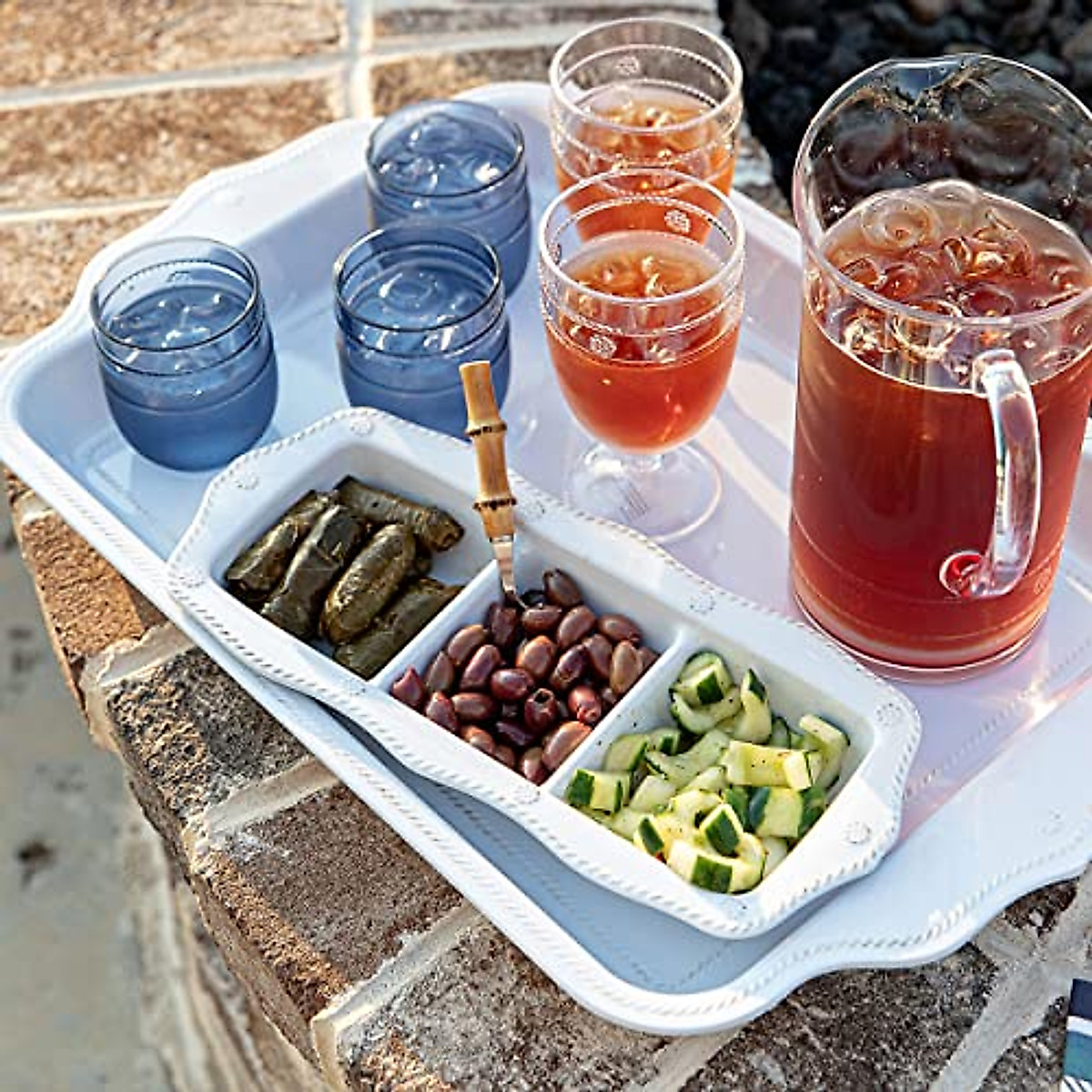 Juliska Berry & Thread Melamine Tray 24 in. - Whitewash, Melamine Serving Tray - Unbreakable, White Melamine, Decorative Embossed Melamine Serving Tray with Handles