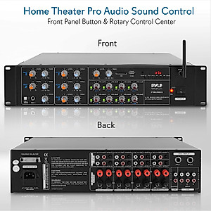 Pyle 8-Channel Wireless Bluetooth Power Amplifier - 4000W Rack Mount Multi Zone Sound Mixer Audio Home Stereo Receiver Box System w/ RCA, USB, AUX - For Speaker, PA, Theater, Studio/Stage - PT8050CH