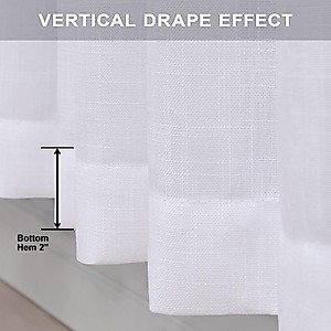 White Back Tab Curtains 45 Inch Length for Kitchen 2 Panels Set Pocket Light Reducing Semi Sheer Cotton Look Casual Woven Textured Short Cafe Tier Curtains for Bathroom Bedroom Dining Room 52x45 Long