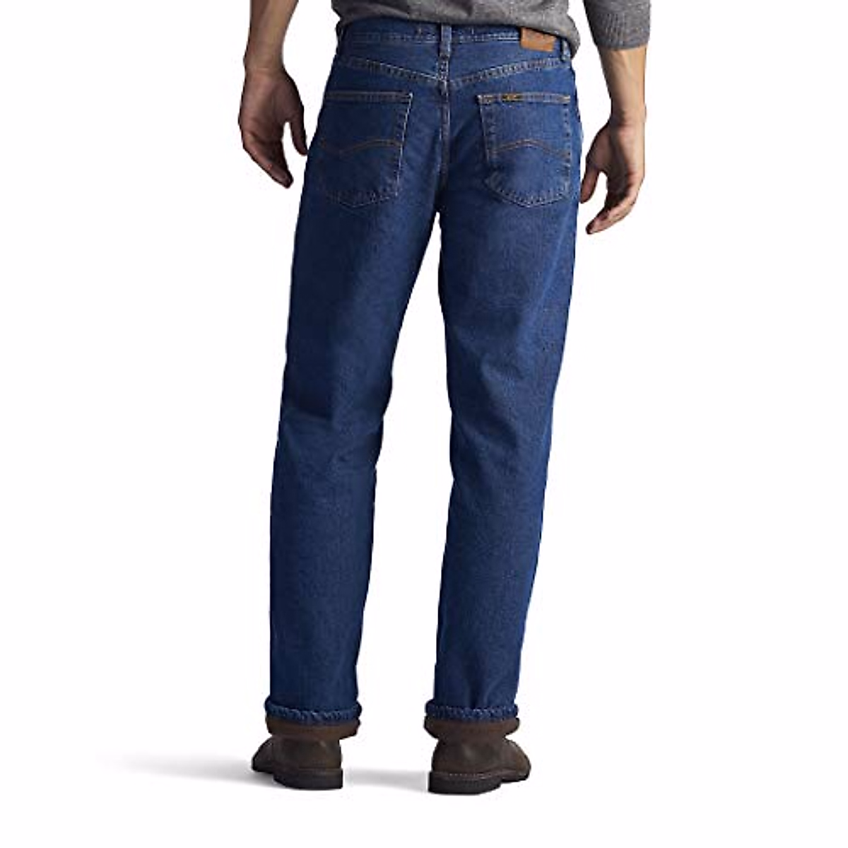 Lee Men's Flannel Relaxed-Fit Straight-Leg Jeans, Dark Wash-Fleece Lined, 33W x 30L