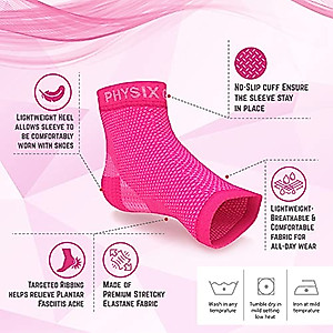 Physix Gear Sport Plantar Fasciitis Socks with Arch Support for Men & Women - Ankle Compression Sleeve, Toeless Compression Socks Foot Pain Relief, Ankle Swelling - Better than Night Splint, Pink L/XL