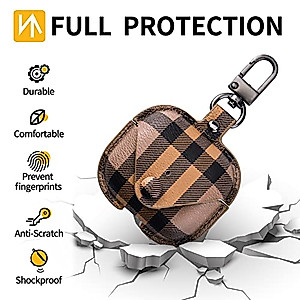 Pujuyeka Leather Luxury Case for AirPods 3rd Generation 2021 with Keychain,Designer Plaid Cute Airpod Charging Case Cover Aesthetic Lockable Protective Air Pod Skin Cover (AirPod 3rd Gen 2021 Brown)