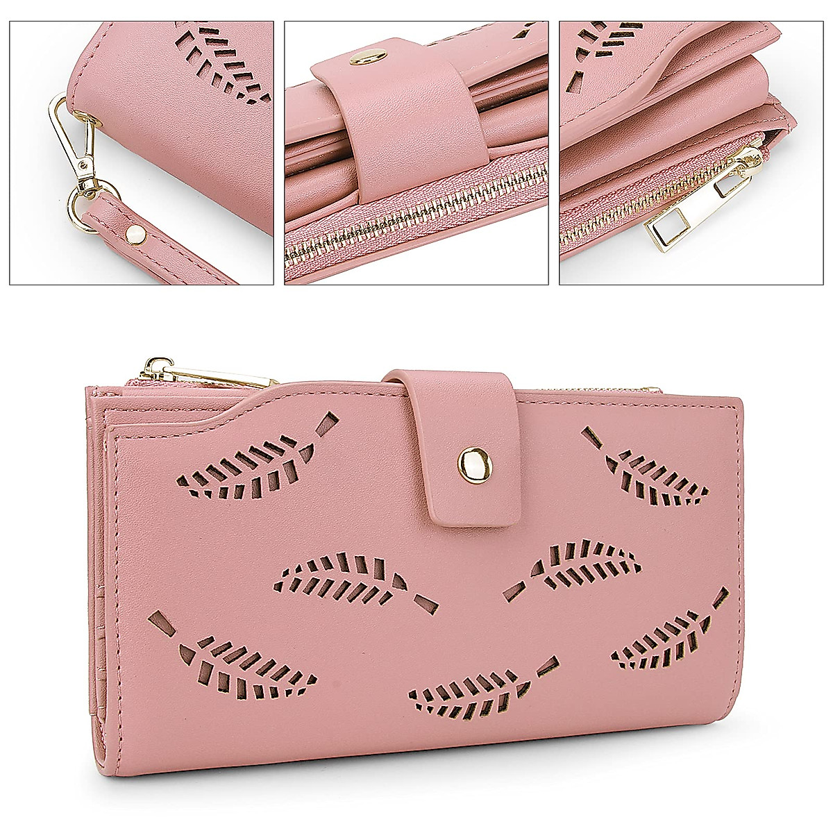 YALUXE Women's Leather Zipper Wallet RFID Blocking Multi Card Holder with Cellphone Pocket Large Capacity