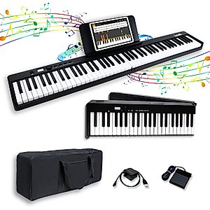 Dulcette *NEW* Foldable Electric Piano Keyboard | 88 Keys Portable Keyboard | Semi-Weighted Touch Sensitive Keys | MIDI & Dual Speakers Sustain Pedal | Digital Piano FREE Bag (Black)