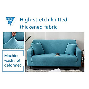 IMYOGI High Stretch Sofa Covers Stretch Sectional Sofa Cover L Shape Sofa Slipcovers Jacquard Fabric Furniture Protector with Elastic Bottom Couch Covers for Living Room -blue-2-4 Seater+4 Seater