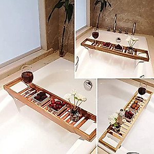 ZLXDP Bathtub Rack Tray Bathroom Storage Rack Bath Bridge Multi-Function for Book Organizer Wine Glass Shelf