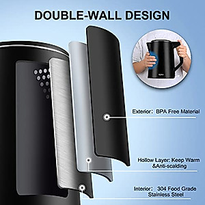 Electric Kettle, 100% Stainless Steel Interior Double Wall Electric Tea Kettle, 1500W Cool Touch Water Boiler, 1.5L, BPA-Free with Auto Shut-Off & Boil-Dry Protection, Cordless Base & LED Indicator