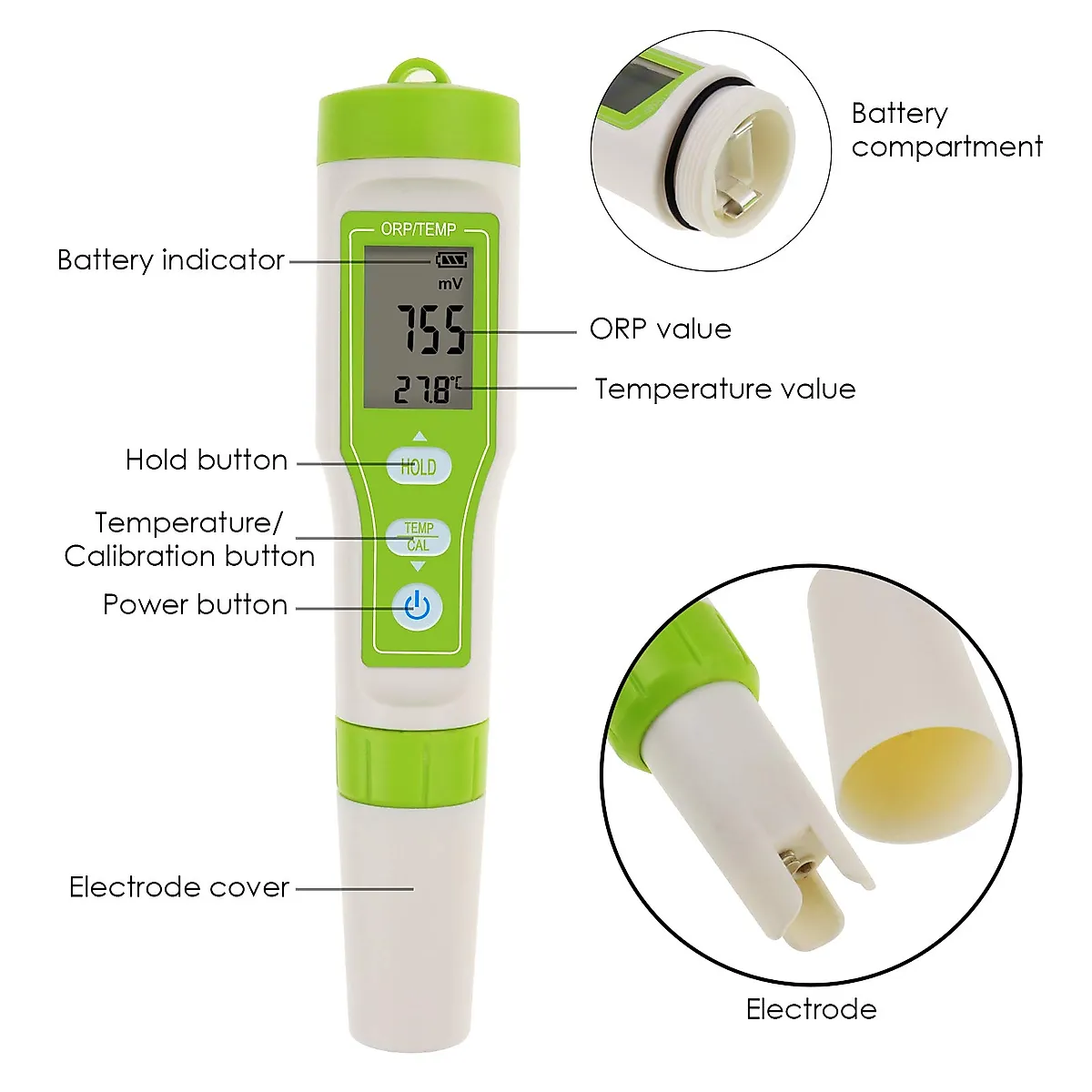 Pensize ORP Tester -1200~1200mV with ORP Calibration Buffer Powder for Water Quality Measurement ±2mV High Accuracy Oxidation Reduction Potential Meter