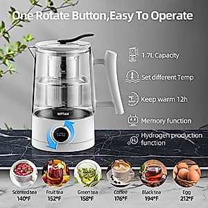 Glass Hydrogen Generator Water Kettle,Hydrogen Rich Water Kettle,Water Ionizer With SPE PEM Technology 1.7L Alkaline Ionizer Generator Electrolysis Generator Hydrogen Content up to 3600 PPB