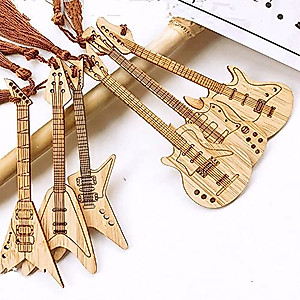 Natural Bamboo Guitar Shape Bookmark, Chinese Style Vintage Bookmark with Tassel, Ideal Gift for Reader, Teachers, Women and Kids(A)