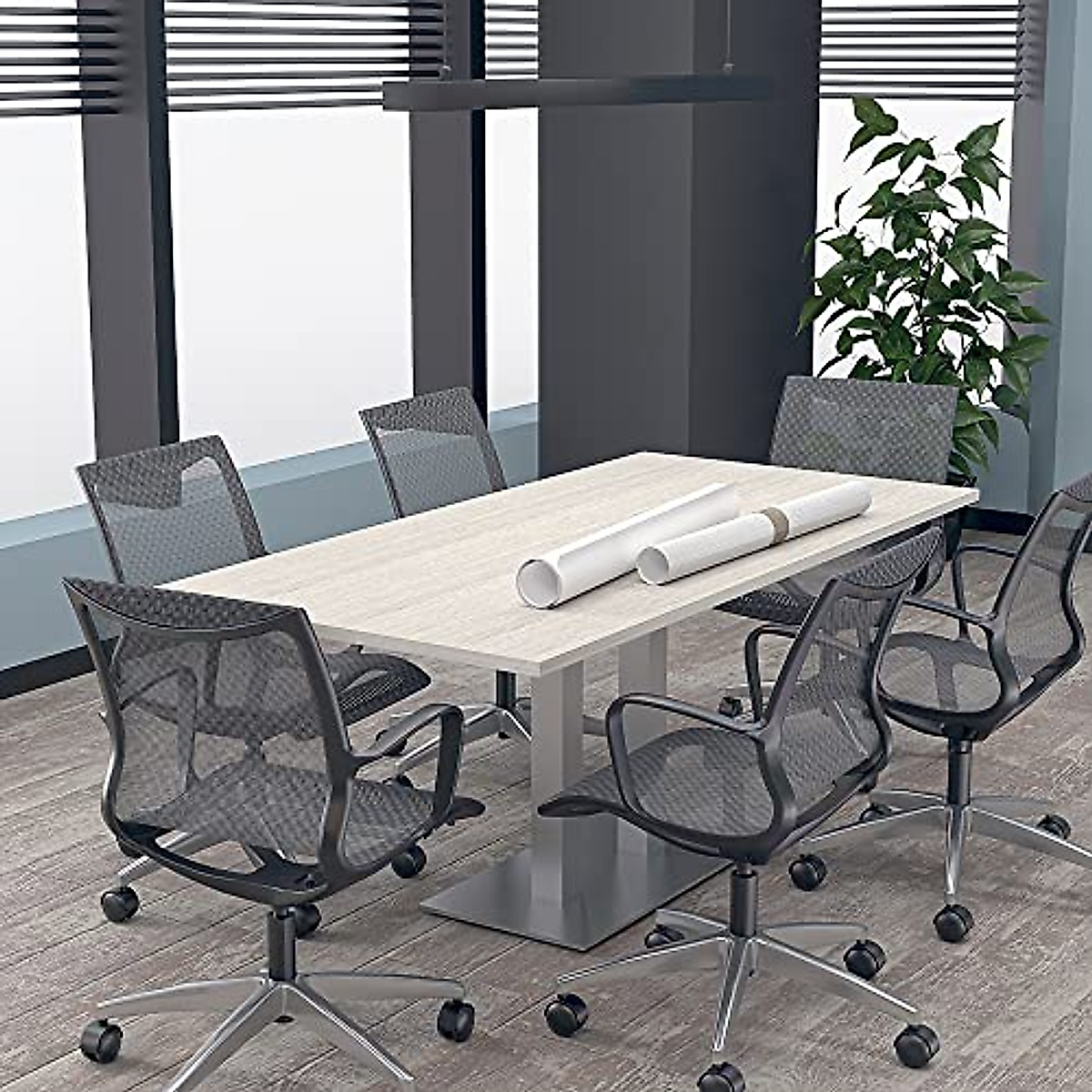 SKUTCHI DESIGNS INC. 6 Person Conference Table with Metal Base | Rectangular Shaped | Harmony Series | 6' | Driftwood | Factory Clearance