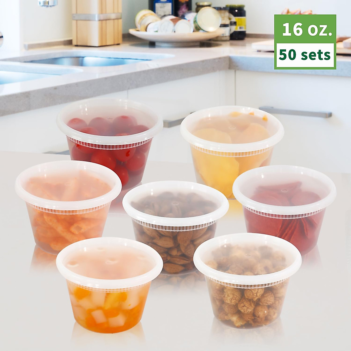 [50 Sets - 16 oz.] Plastic Deli Disposable Food Storage Containers With Airtight Lids, Deli, Slime, Soup, Meal Prep Containers | BPA Free | Stackable | Leakproof | Microwave/Dishwasher/Freezer Safe…