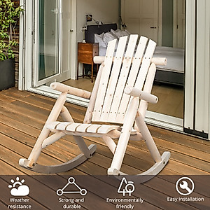 COOBL Log Rocking Chair,Solid Wood High Back Rocker,All Weather Resistant Porch Rocker for Lawn Garden Backyard Patio